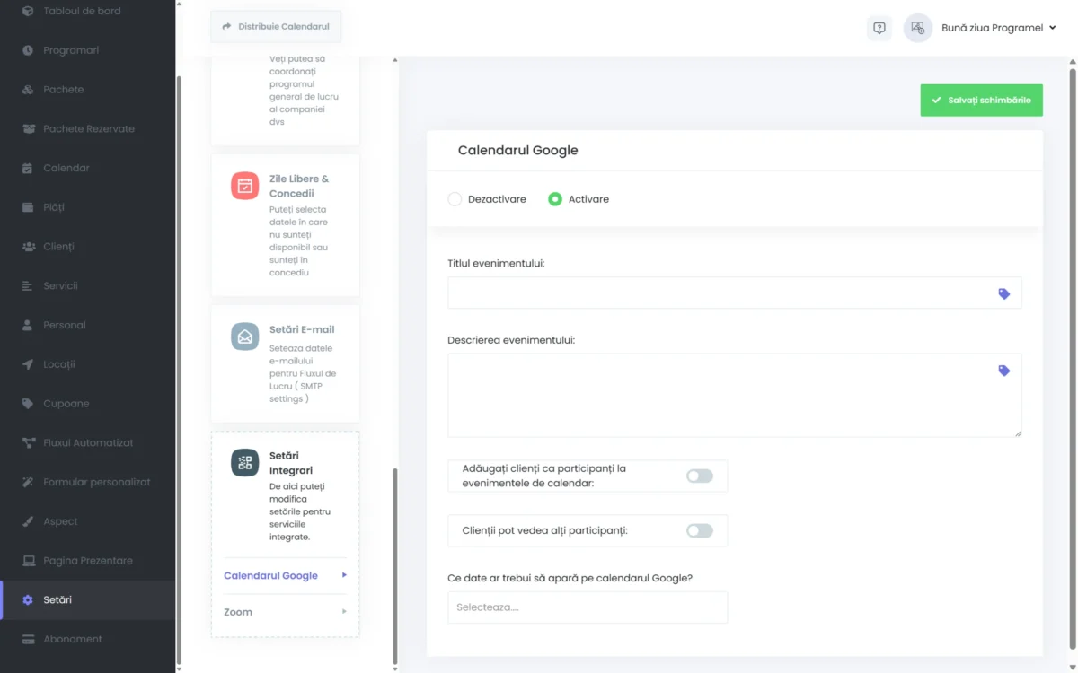 Sincronizare Calendar - Aplicatie Programari